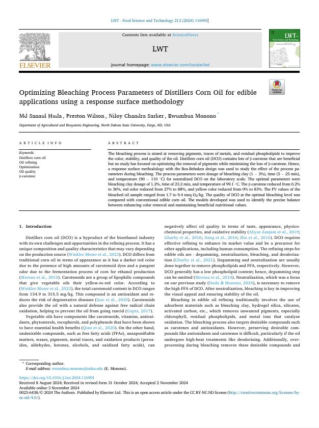 Monitoring Peroxide Value and Free Fatty Acids during the Optimization ...